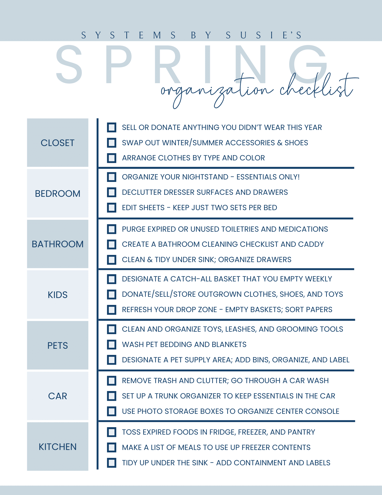 Spring Cleaning Checklist - Systems By Susie